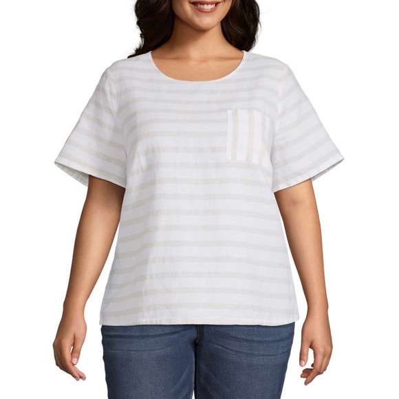 Liz Claiborne | Tops | Liz Claiborne Short Sleeve Linen Tee Flax Stripe ...
